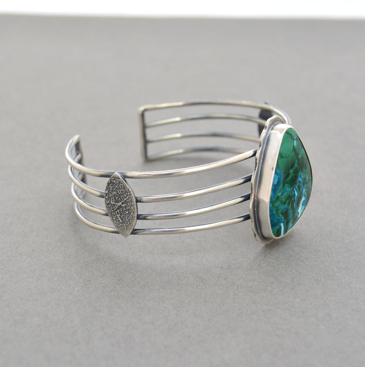 Malachite Chrysocolla and Silver Wide Linear Cuff. – Sundown Designs Studio